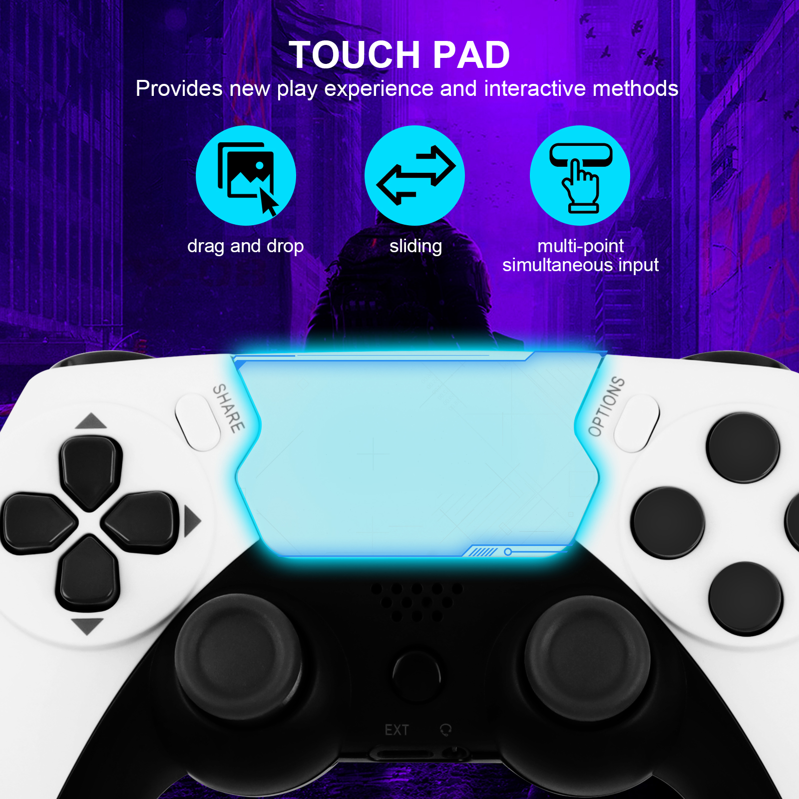 GAMINJA PS4 wireless Bluetooth game controller, one click wake-up sensitive touch pad, six axis ...