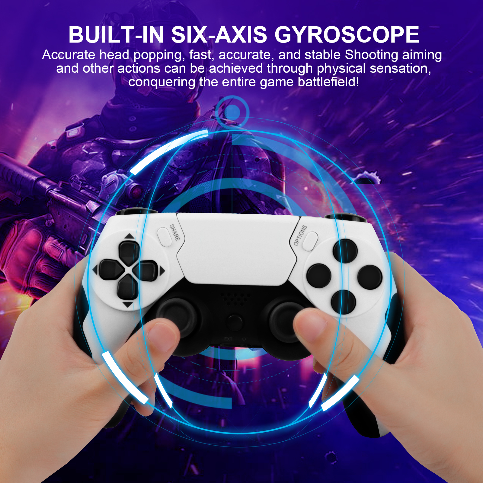 GAMINJA PS4 wireless Bluetooth game controller, one click wake-up sensitive touch pad, six axis ...