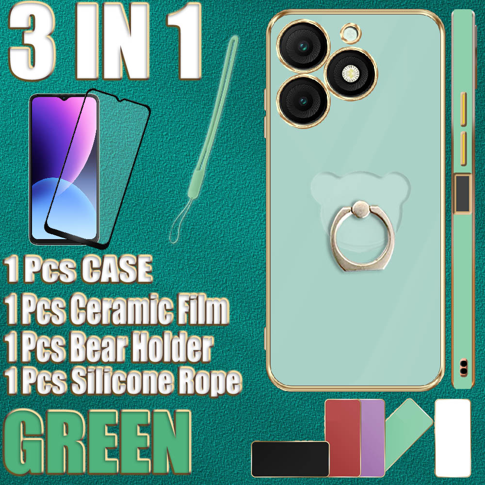 3 IN 1 For Itel A50 A667L Golden Electroplated Lanyard Phone Case With ...