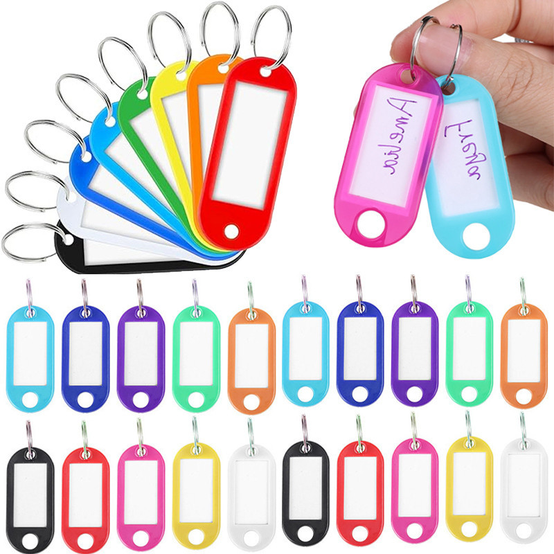 10/50Pcs Plastic Key Tags/Keychain ID Name Label with Split Ring ...