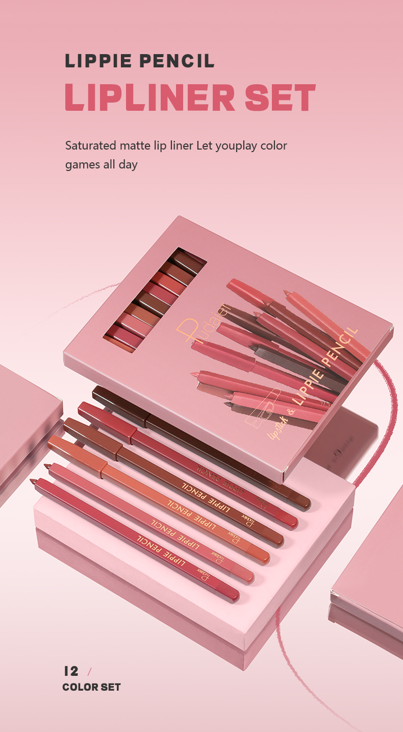 Pudaier Creamy Lip Liner Set 12 Shades Smooth Waterproof Lasting High ...