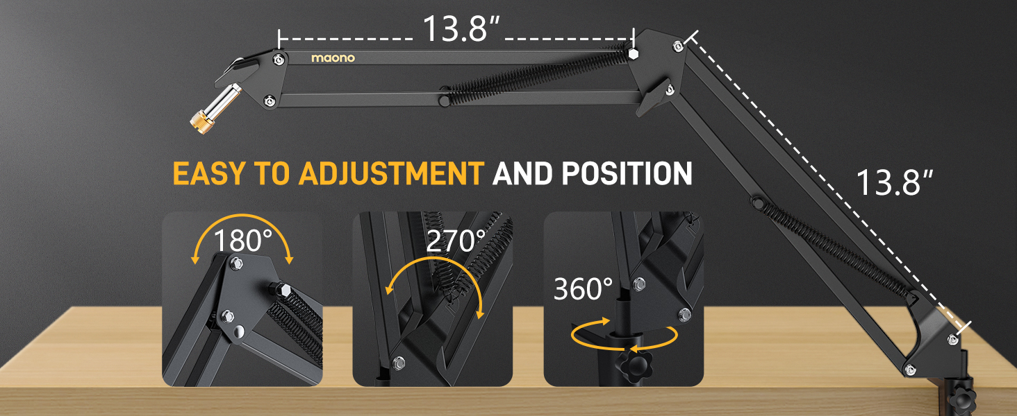 Maono BA20 Professional Microphone Boom Arm All Metal Microphone Stand ...