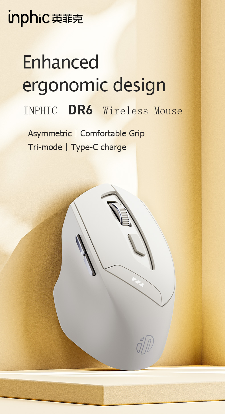 INPHIC DR6 Bluetooth Mouse Rechargeable 2.4G+Bluetooth 5.0/4.0 Tri ...