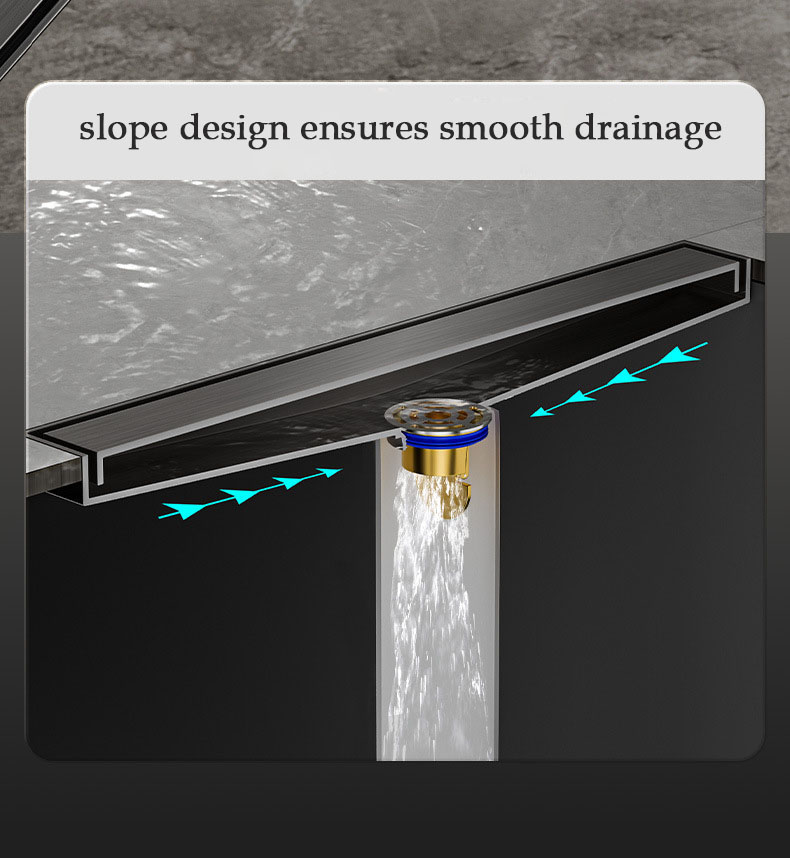 5.5cm Rectangular Linear Shower Drain with 2-in-1 Grate,Stainless Steel ...