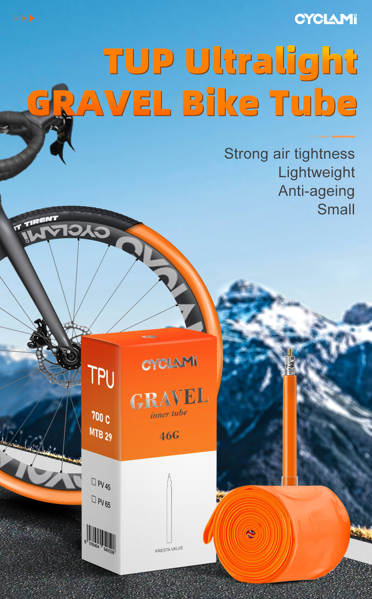 CYCLAMI Ultralight Gravel Road MTB 29 Bike TPU Inner Tube Tire French Valve FV 45mm 65mmFor ...