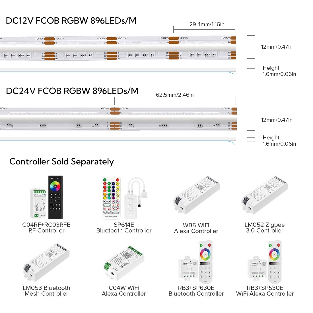 BTF-LIGHTING COB RGBW LED strip light 896LEDs/M flexible high-density uniform light LED strip ...