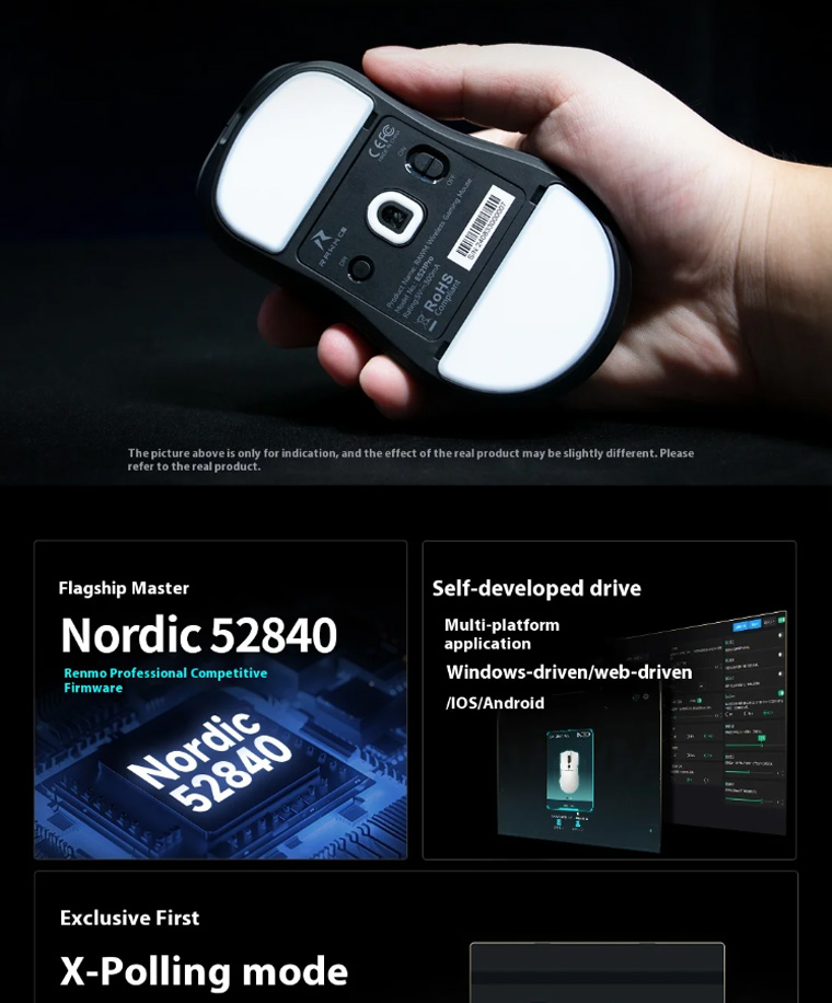 RAWM ES21 lightweight wireless gaming mouse, Nordic 52840, PAW3950, 8K ...