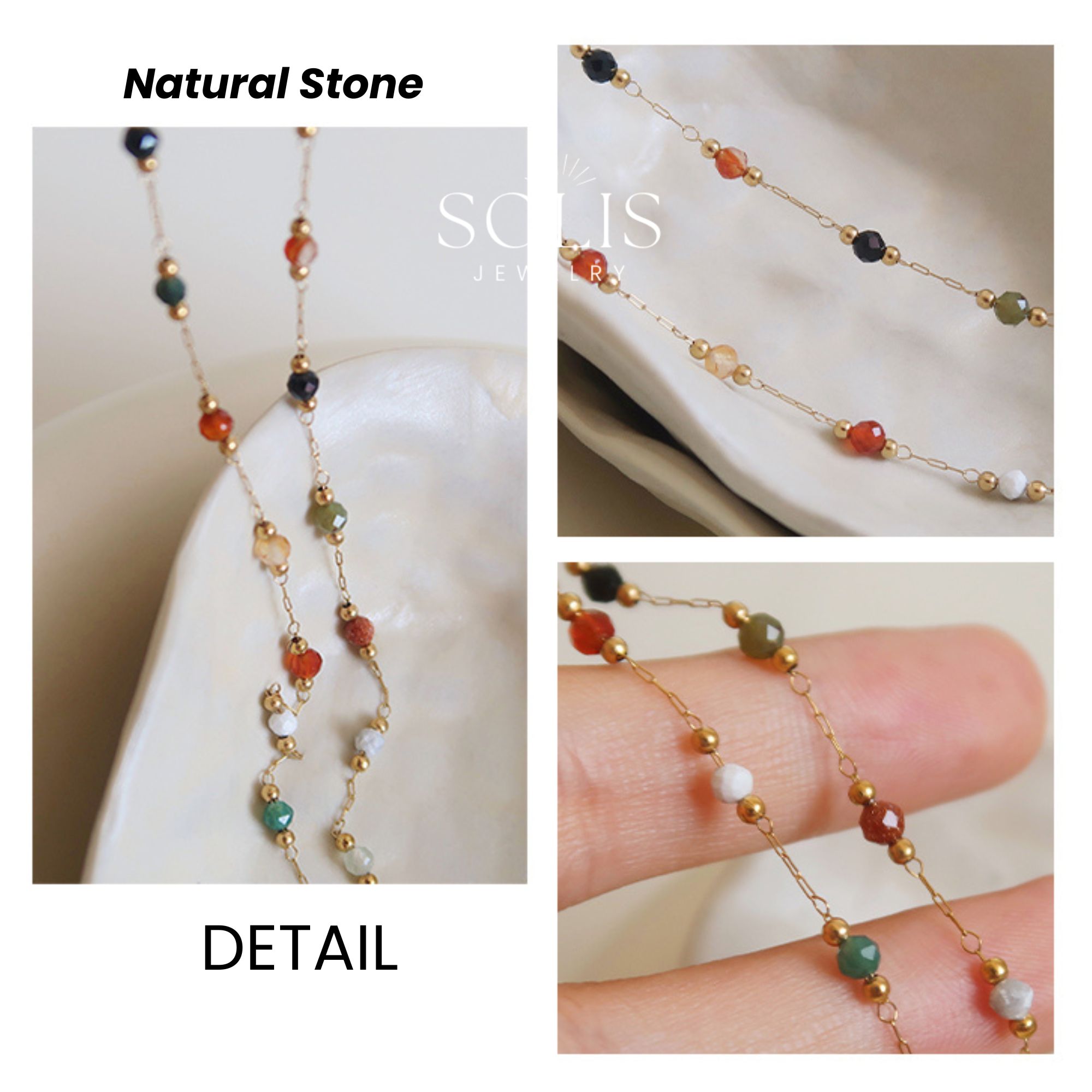 Vintage Summer Colorful Beaded Natural Crystal Stone Gold Chain ...
