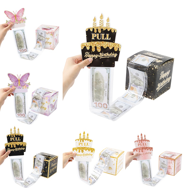 30pcs Surprise Birthday Money Pull-Out Gift Box Pink Gold Happy ...