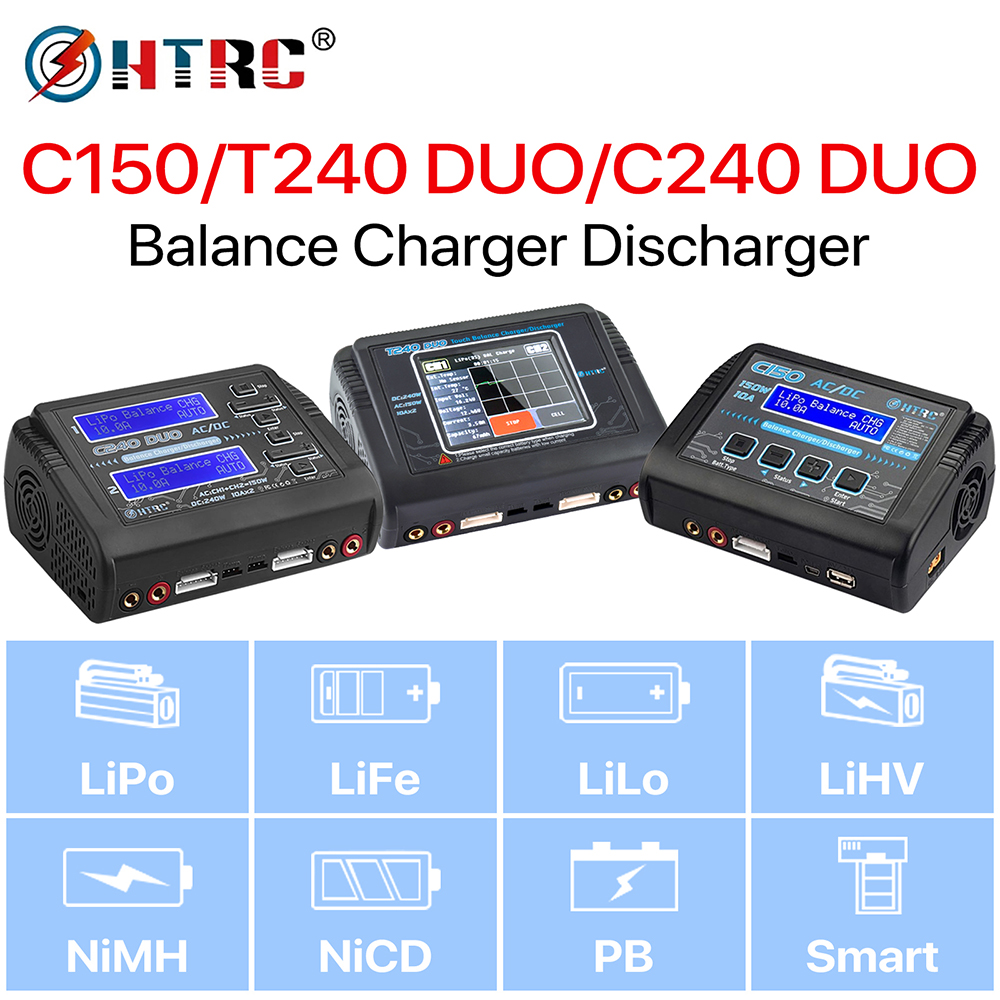 HTRC T240 DUO RC Charger Discharger Dual Channel AC 150W DC 240W Touch ...