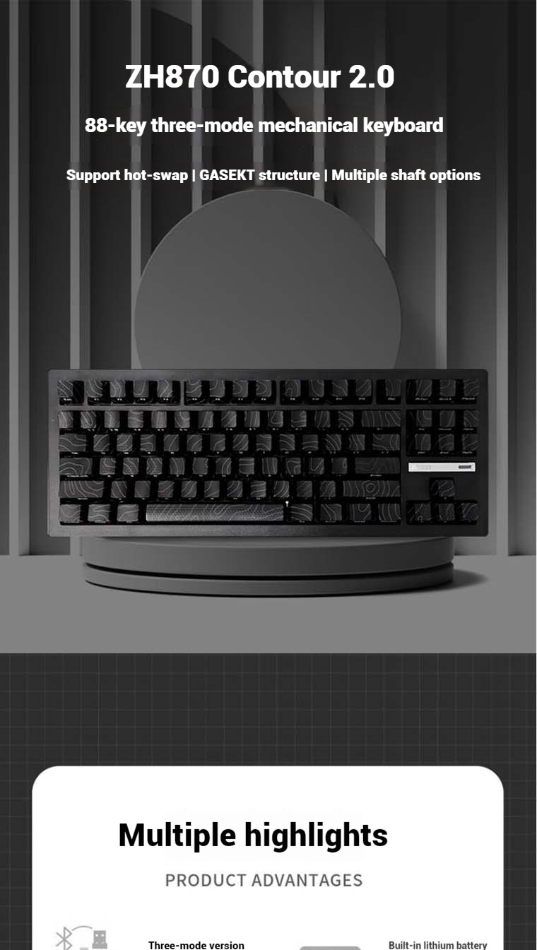 Zornher ZH870 Black Contour 2.0 Mechanical keyboard Wired Wireless ...
