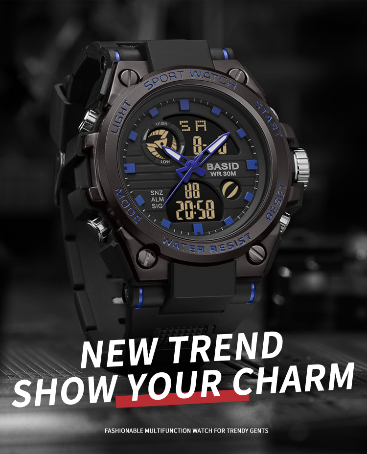 BASID 739 led watch Waterproof Men Watch Sports Fashion LED Multi ...