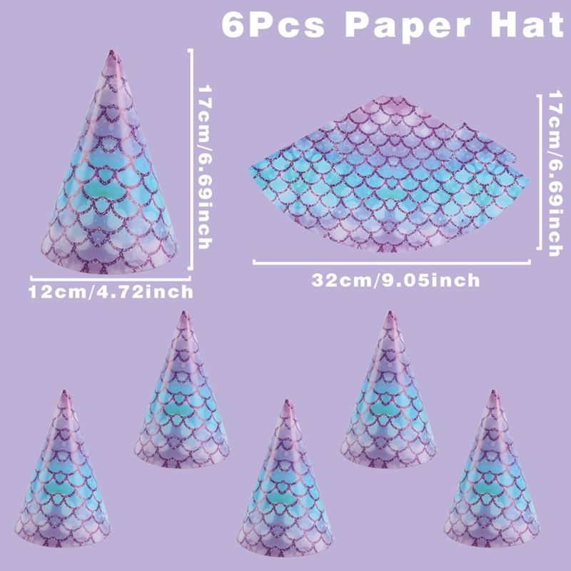 6pcs Mermaid Scale style Hats Happy Birthday Hats Mermaid Tail for Kid ...