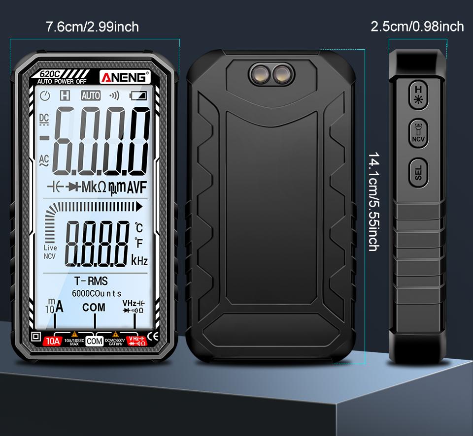 ANENG 620C Digital Built-in Lithium Battery Multimeters 6000 Counts ...
