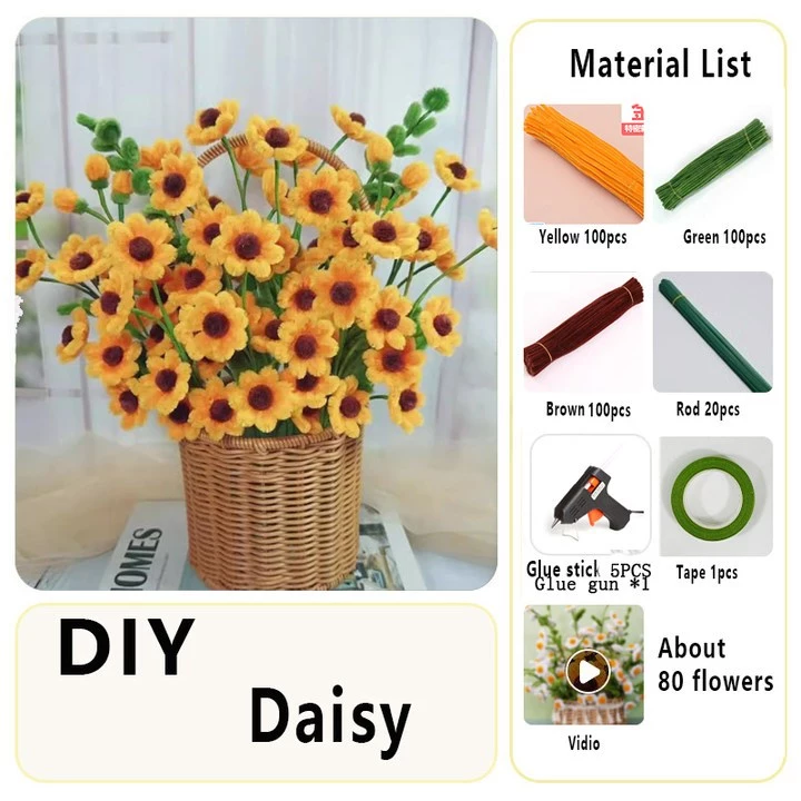 100pcs Colorful Dense Fuzzy Wire Plush Tube Twisted Stick Chenille Stem ...