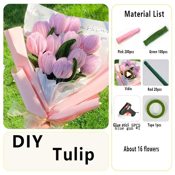 100pcs Colorful Dense Fuzzy Wire Plush Tube Twisted Stick Chenille Stem ...