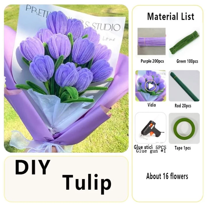 100pcs Colorful Dense Fuzzy Wire Plush Tube Twisted Stick Chenille Stem ...