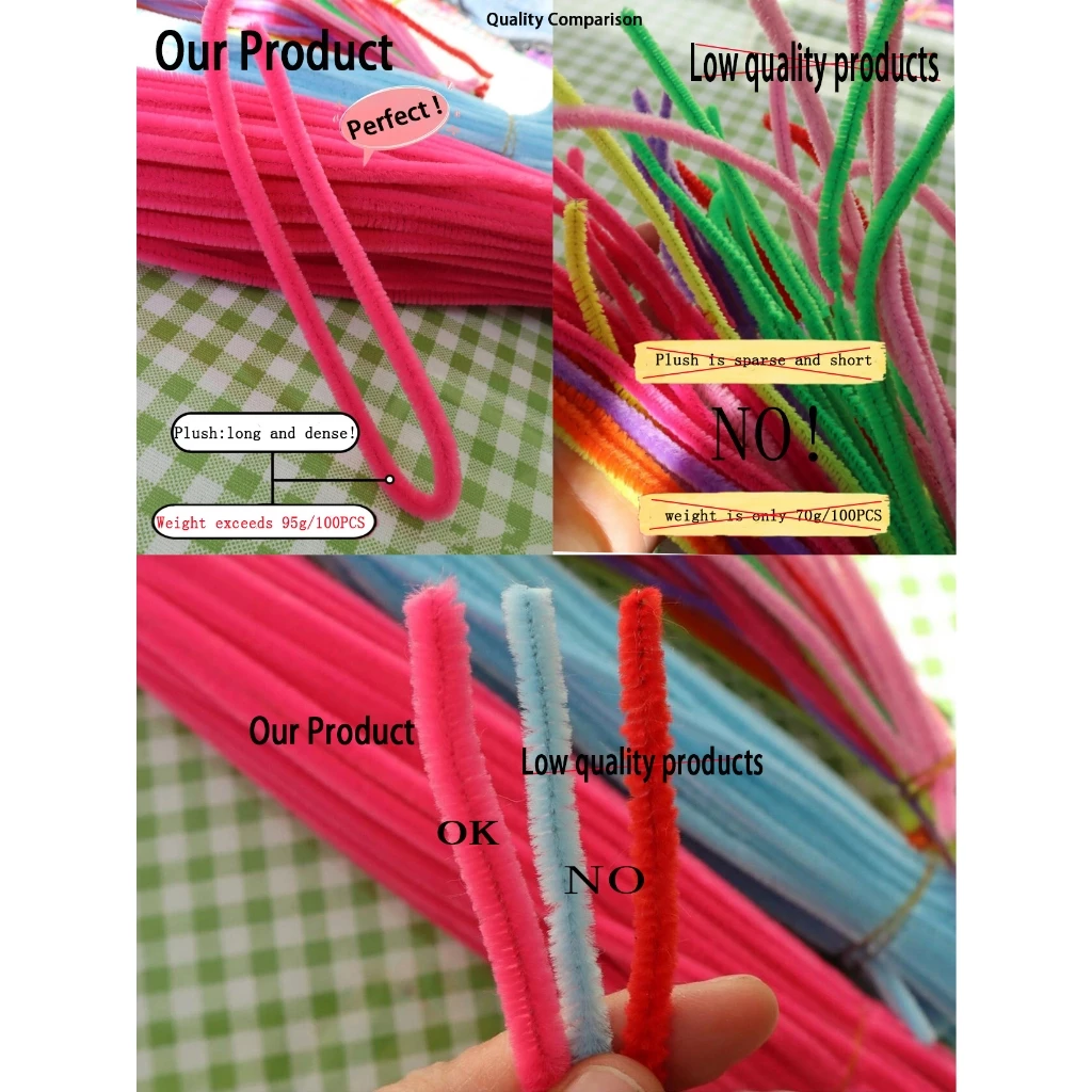 100pcs Colorful Dense Fuzzy Wire Plush Tube Twisted Stick Chenille Stem ...