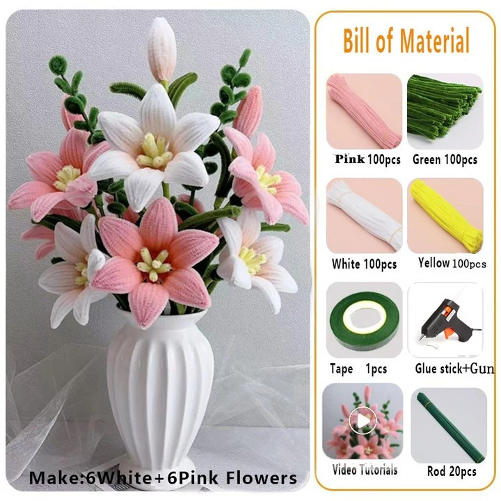 100pcs Colorful Dense Fuzzy Wire Plush Tube Twisted Stick Chenille Stem ...