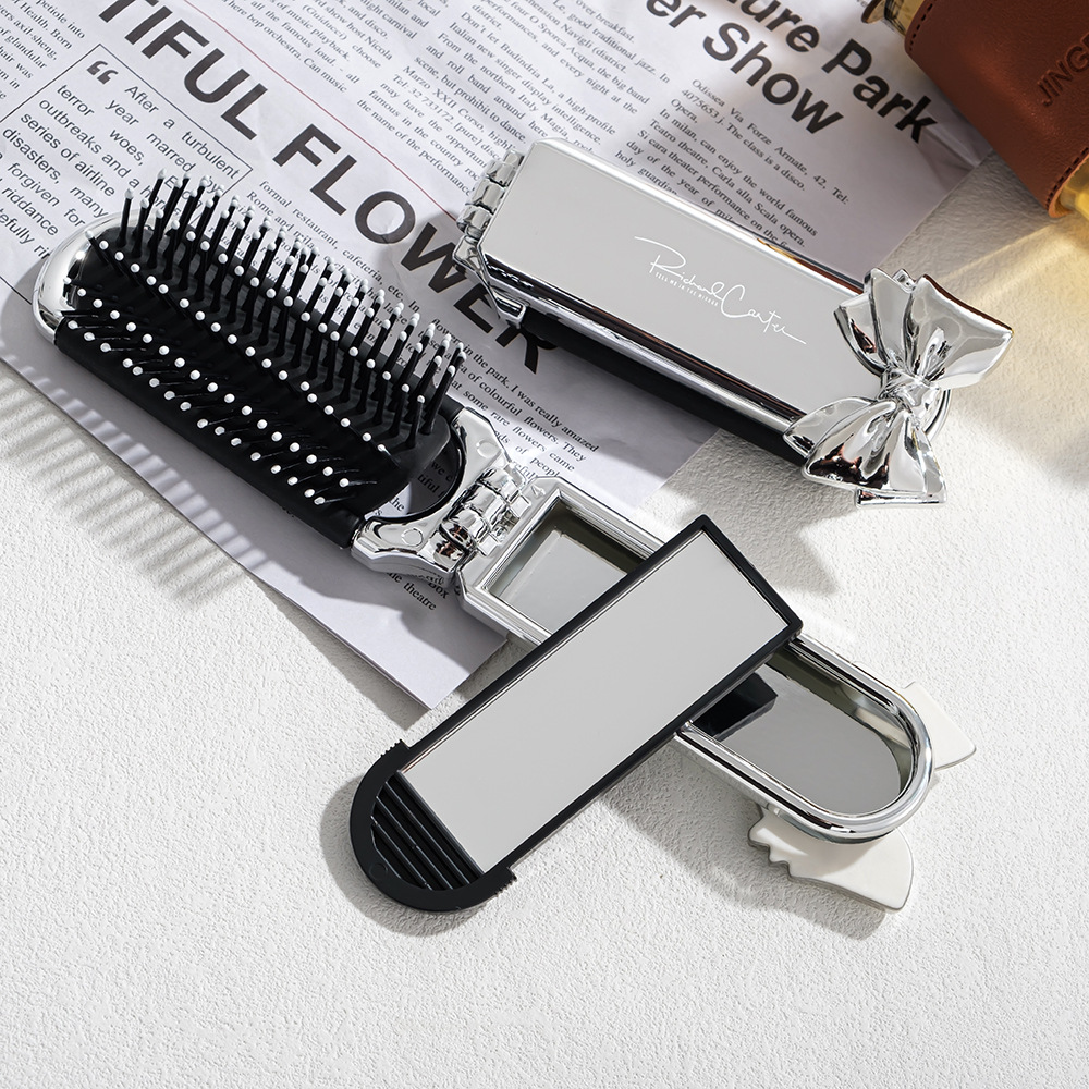 Folding Hairdressing Comb With Makeup Mirror Portable Air Cushion Comb ...
