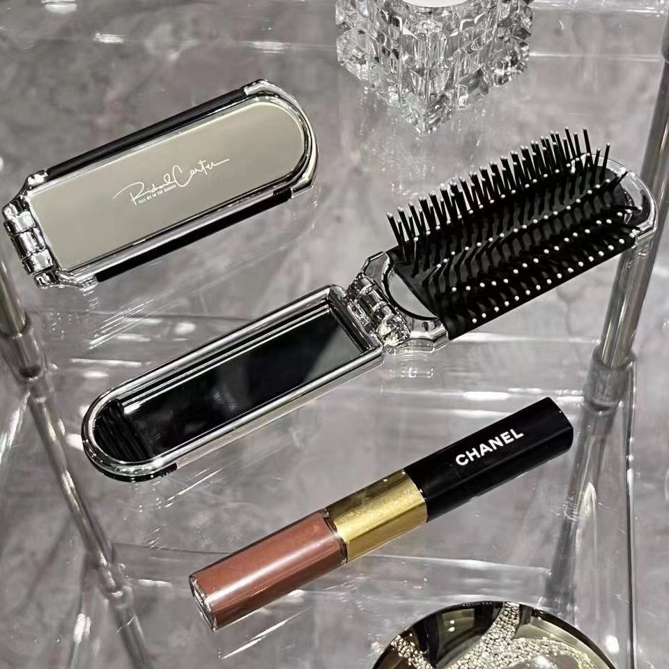 Folding Hairdressing Comb With Makeup Mirror Portable Air Cushion Comb ...