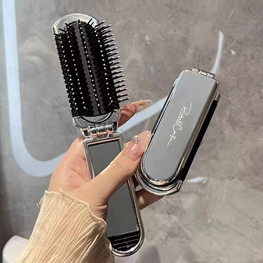 Folding Hairdressing Comb With Makeup Mirror Portable Air Cushion Comb ...
