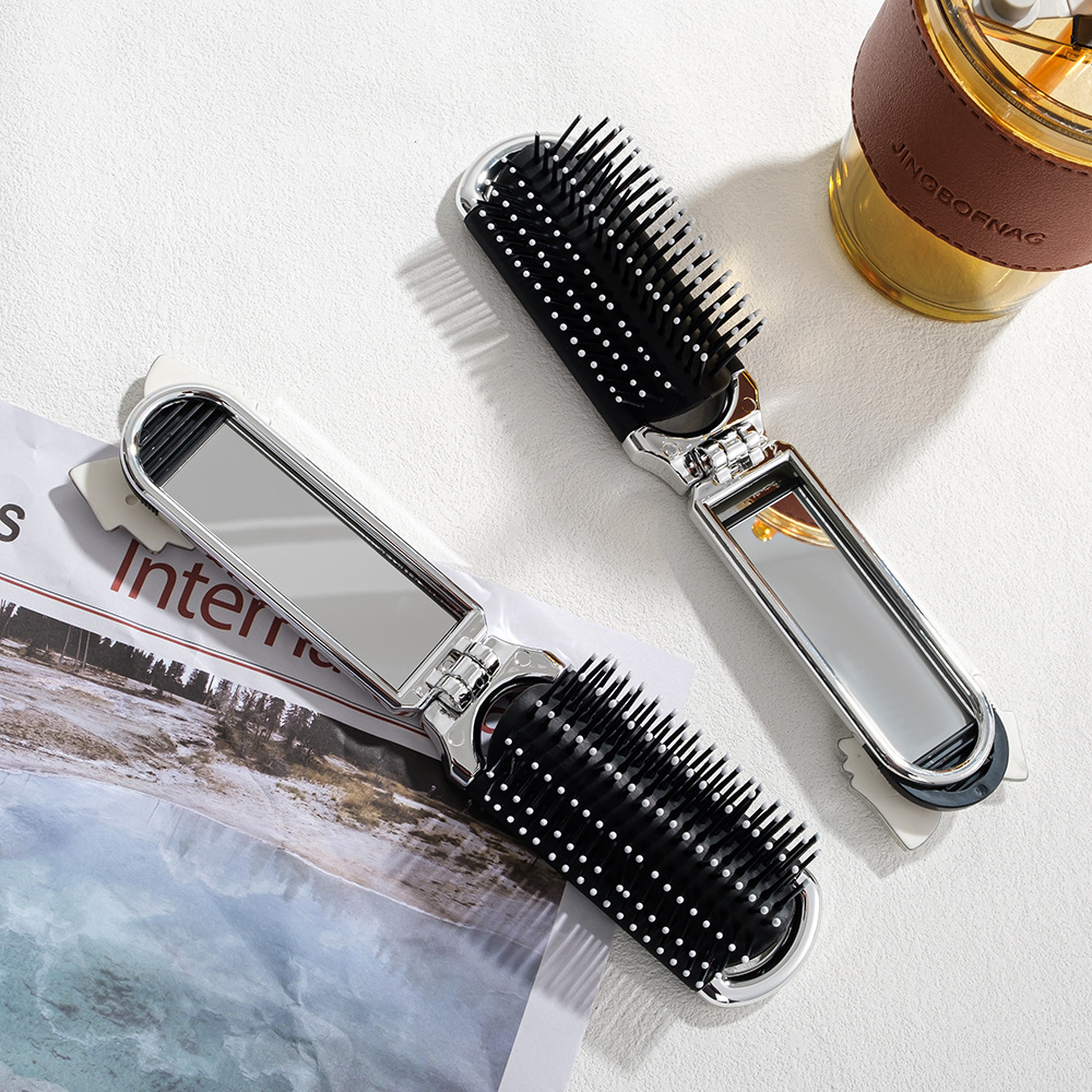 Folding Hairdressing Comb With Makeup Mirror Portable Air Cushion Comb ...