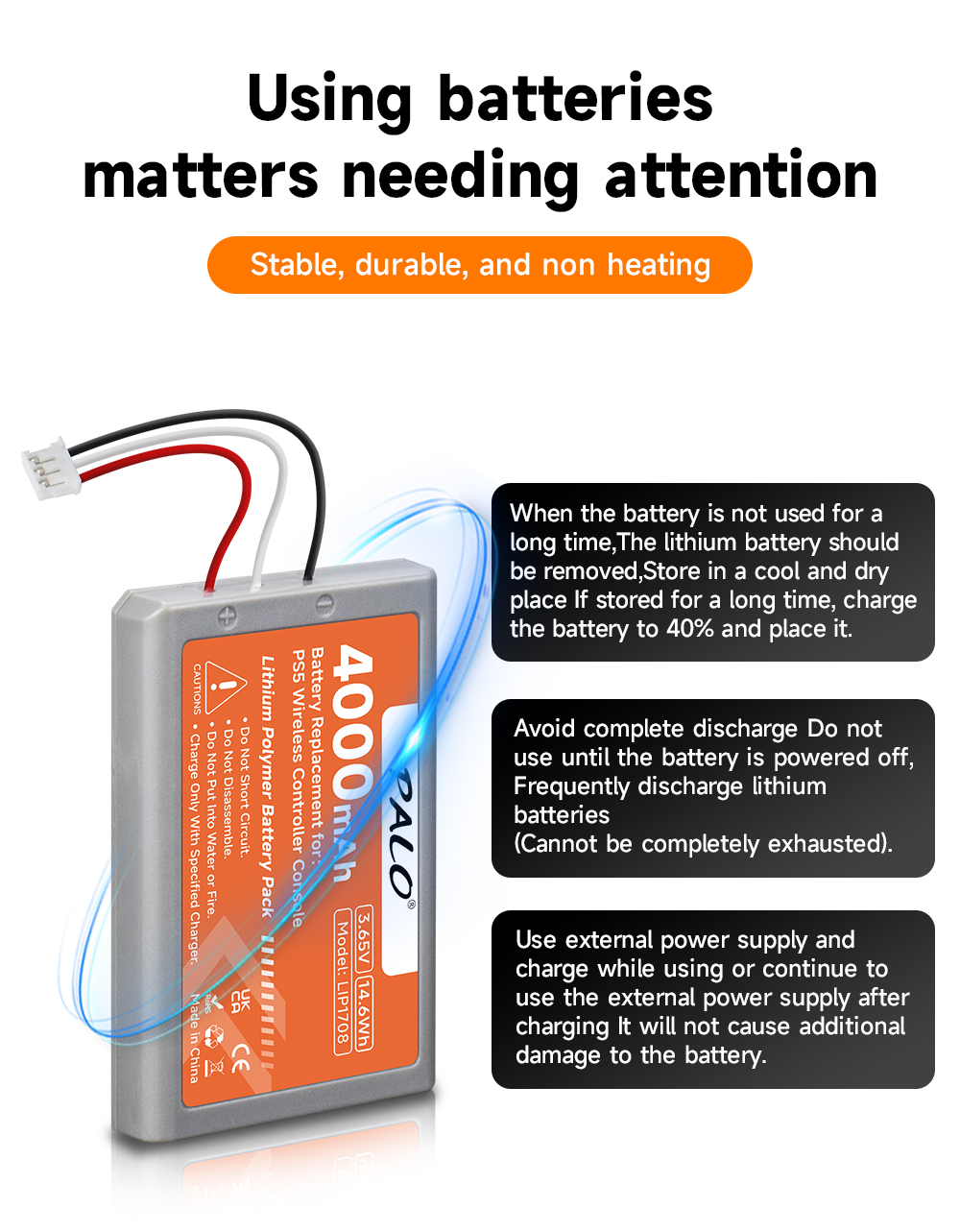 PALO PS5 Battery 4000mAh Φ 3.65V Lithium Ion Li-Ion Rechargeable ...