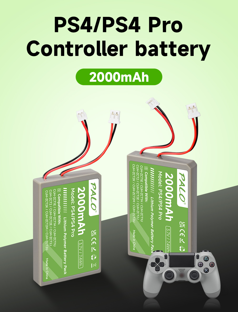 PALO PS4/PS4 Pro V1 V2 Battery 2000mah Wireless Controller Replacement ...