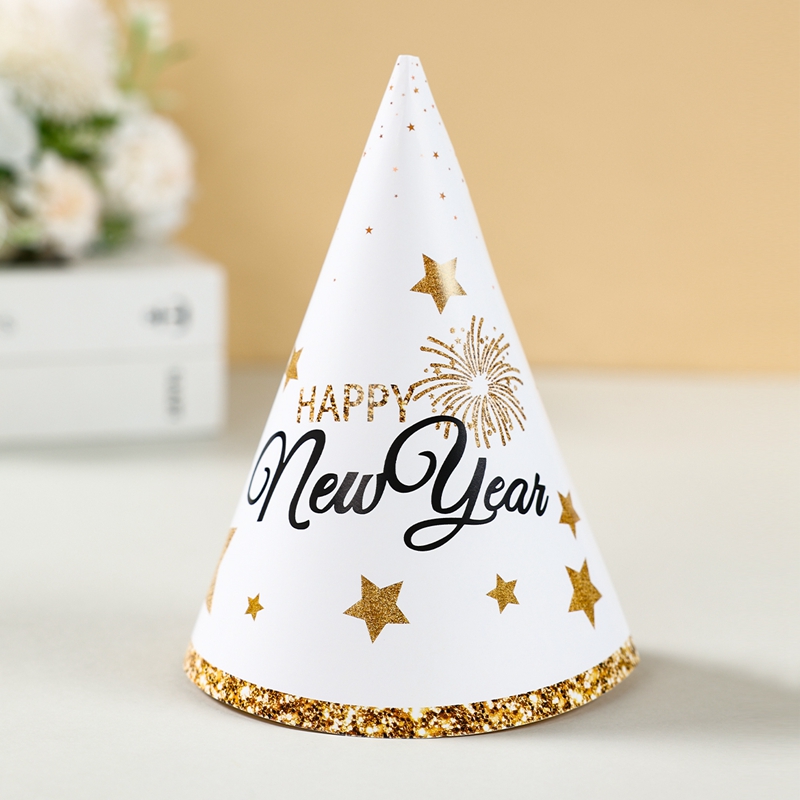 6pcs/set Black White Happy New Year Party Hat with Cord New Year 2025 ...