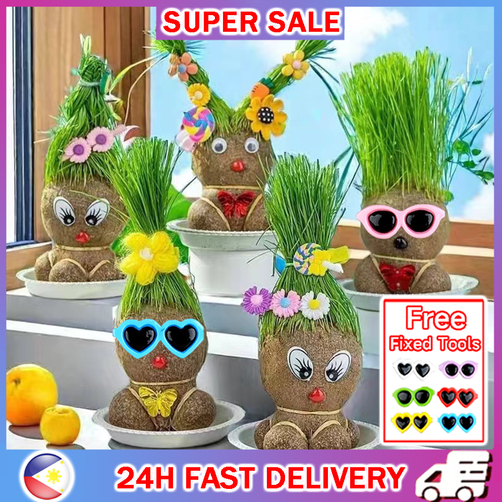 Room Decor Children Growing grassheads doll Toys grass head doll ...