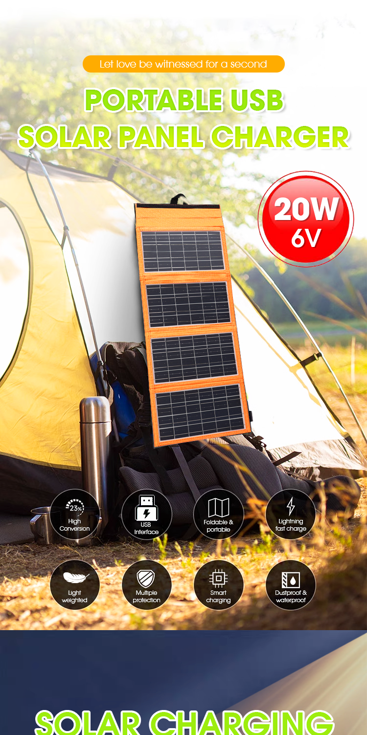 NSS USB Solar Panel Charger 6V 20W Portable Flexible Foldable ...