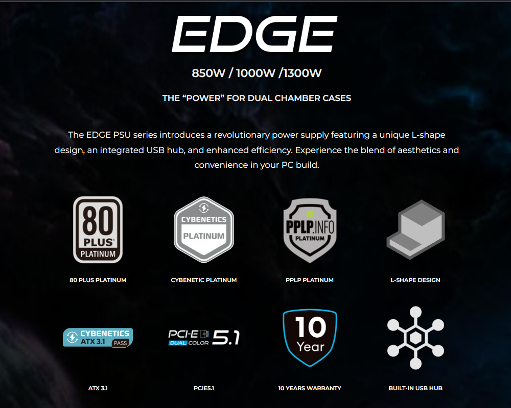 LIANLI EDGE L-Shape Design For Dual Chamber Case Power Supply 80 PLUS ...