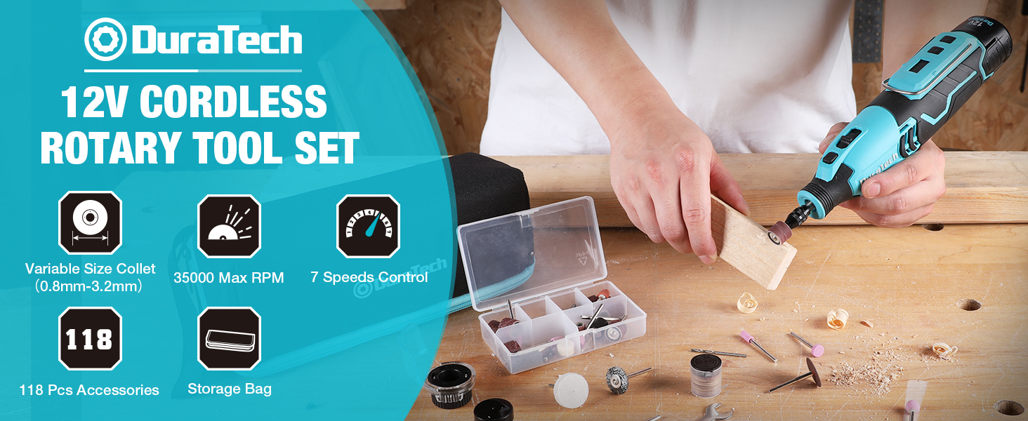 DURATECH 12V Cordless Electric Rotary Tool Lithium Electric Grinder with LCD Display 7-Speed ...