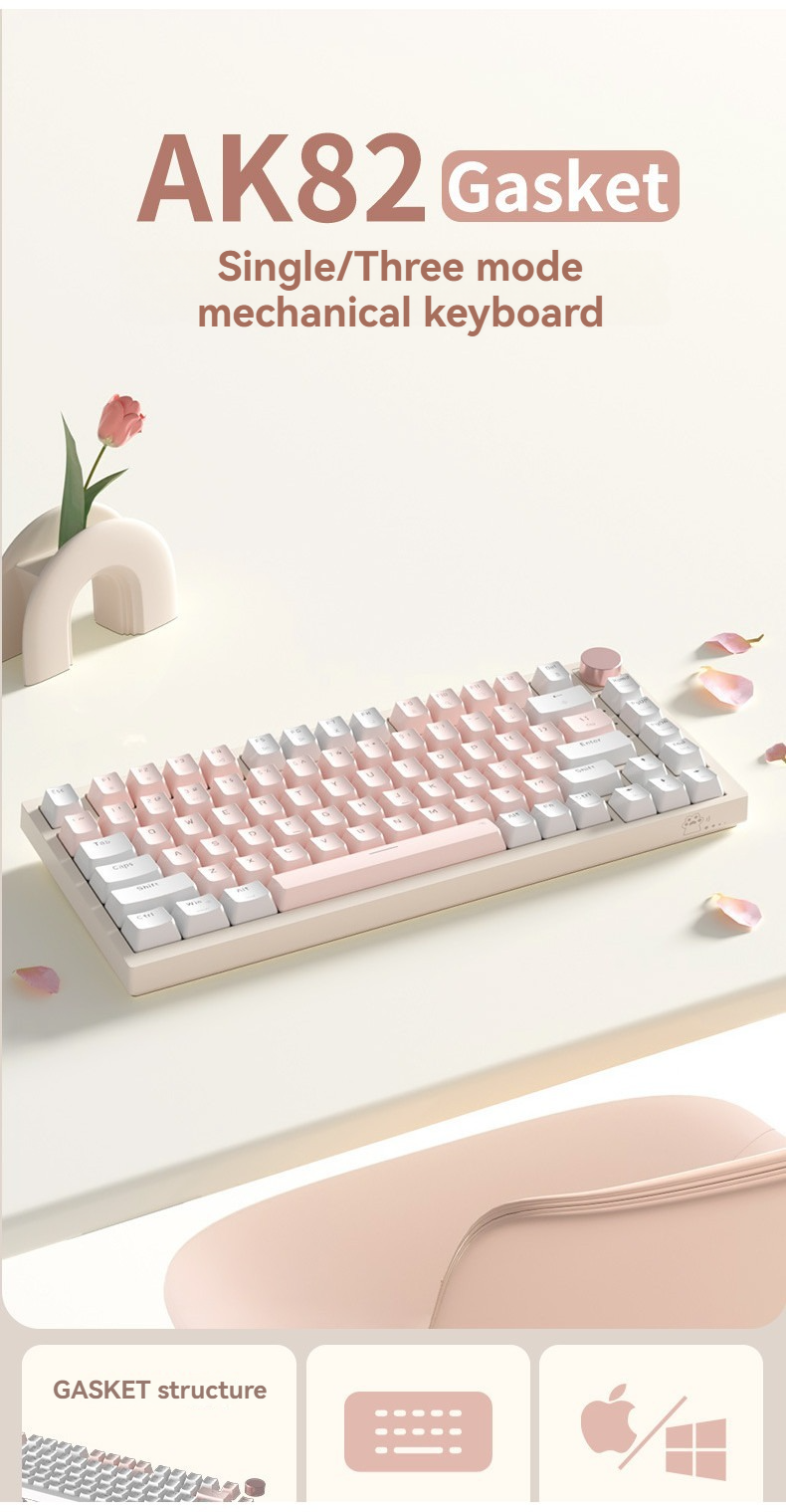 【Ready Stock】Tulip AK82 Mechanical Keyboard Wireless Bluetooth Cute ...