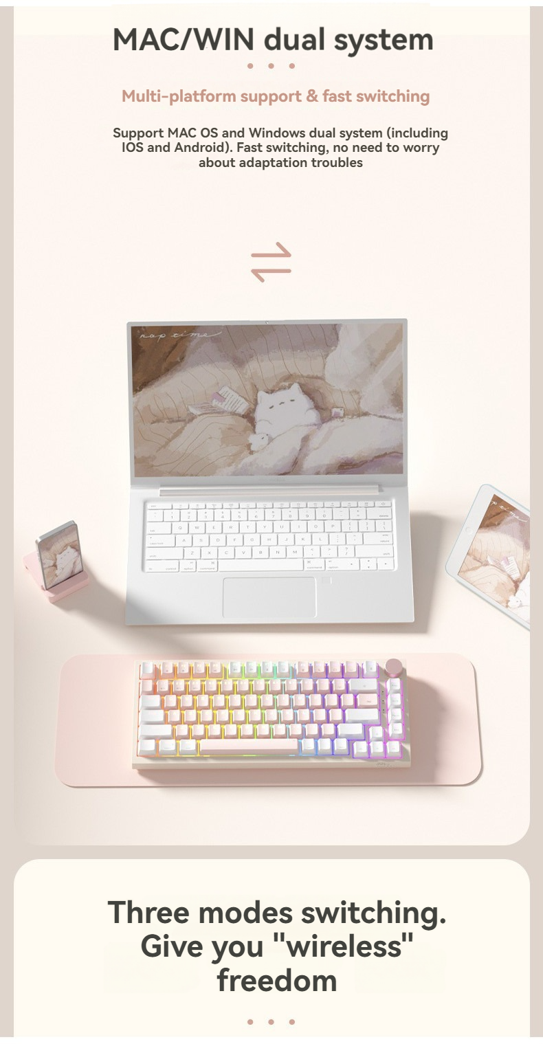 【Ready Stock】Tulip AK82 Mechanical Keyboard Wireless Bluetooth Cute ...