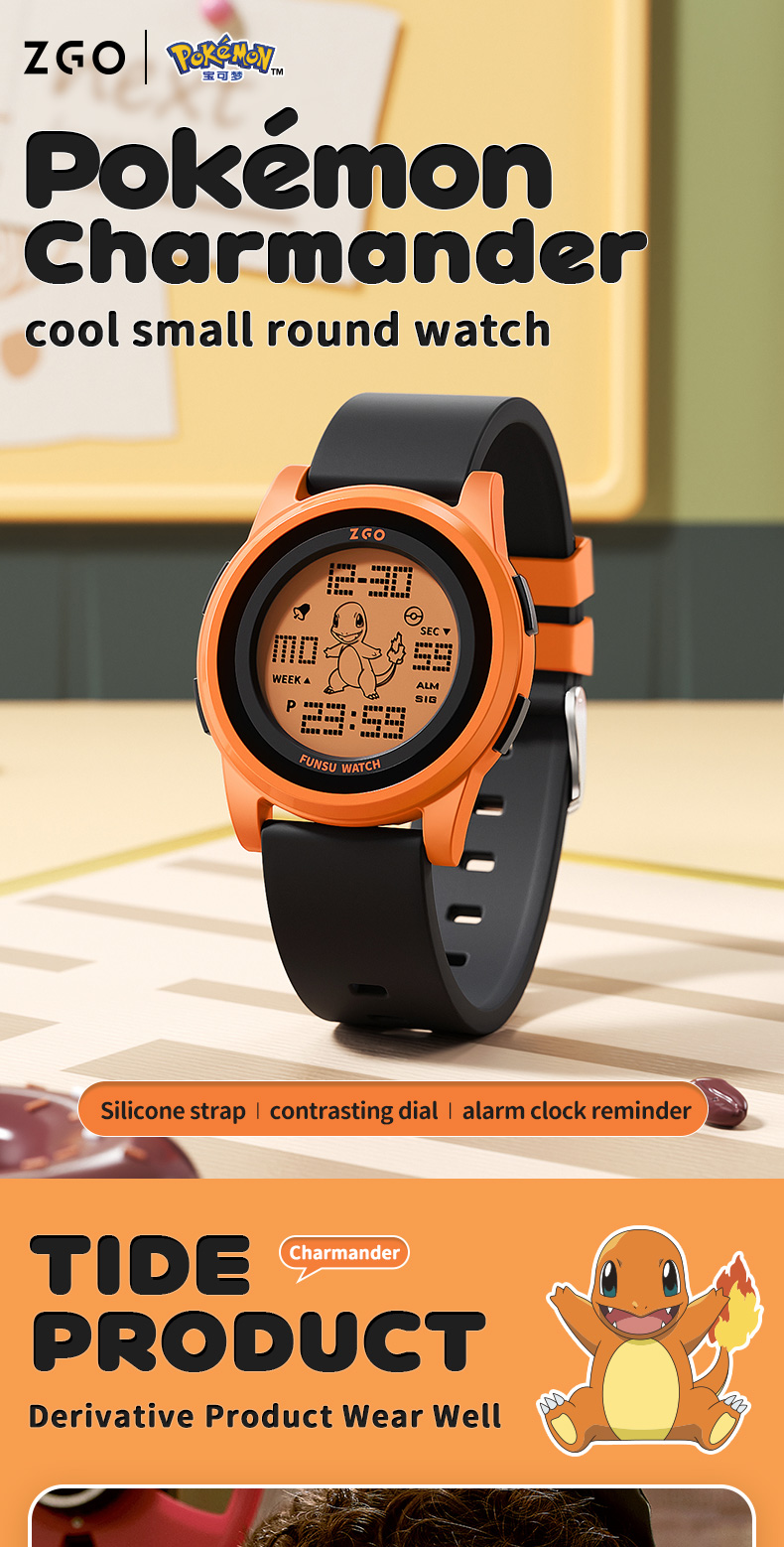 ZGO x Pokémon Charmander Kids Watch Waterproof LED Light Electronic ...