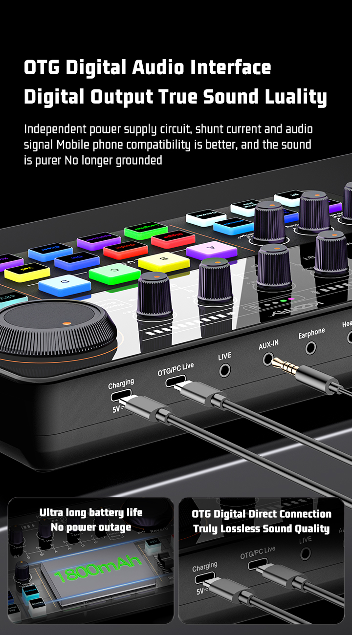 KoorFly KF04 Sound Card Mixer Condenser Mic Kit 48V Audio Interface One Touch Noise Cancellation ...