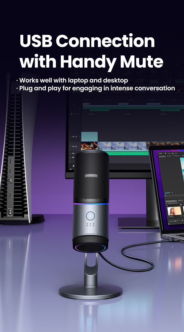 UGREEN USB Microphone 7 Modes RGB Lights 180° Vertical adjustment Real ...