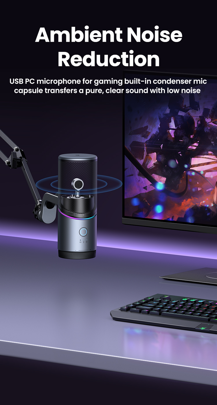 UGREEN USB Microphone 7 Modes RGB Lights 180° Vertical adjustment Real ...
