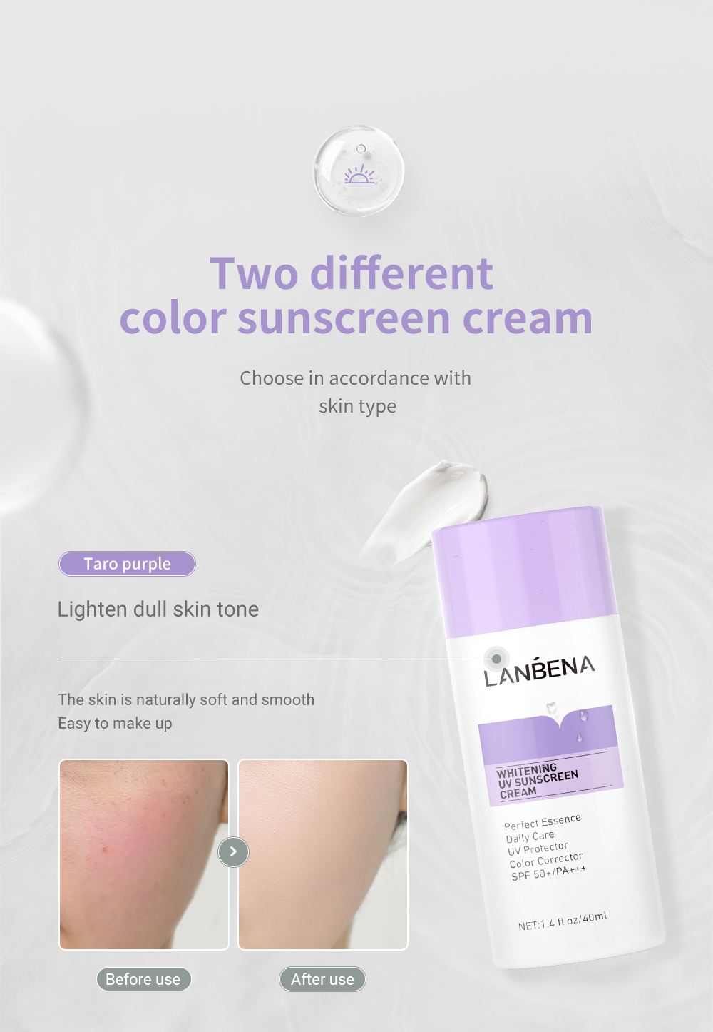 LANBENA Sunscreen Cream Spf50+ /PA+++ Purple Whitening Uv Whitening ...