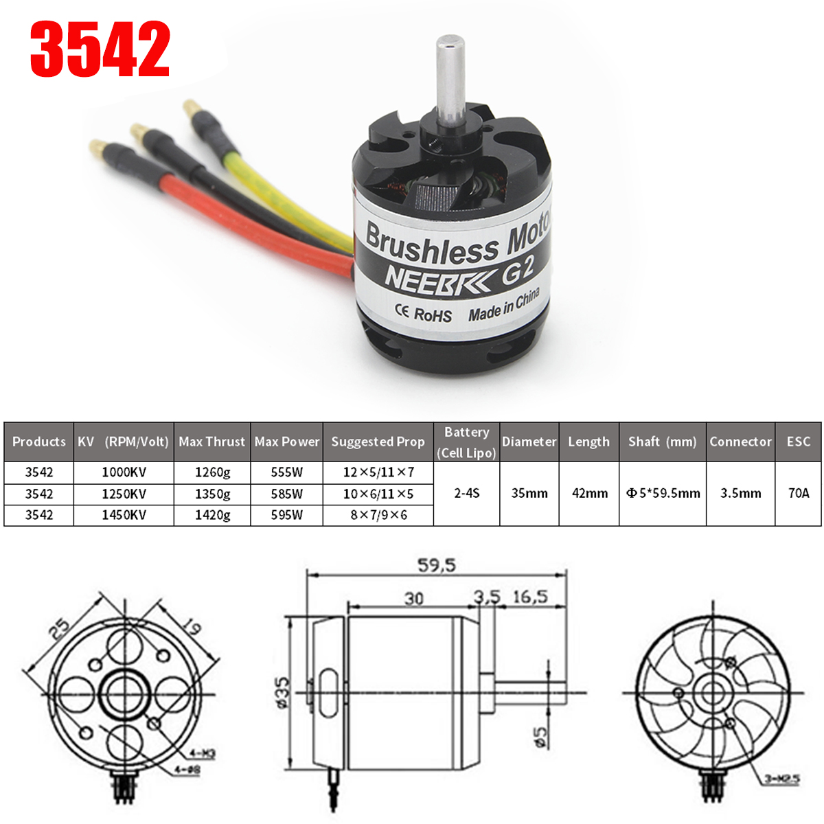 NEEBRC D3542 3542 1000KV 1250KV 1450KV Beyond Brushless Multicopter ...