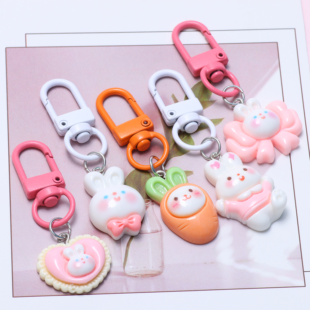 1pcs Cute Resin cartoon Rabbit Radish Key Chains for Women Girls Animal ...