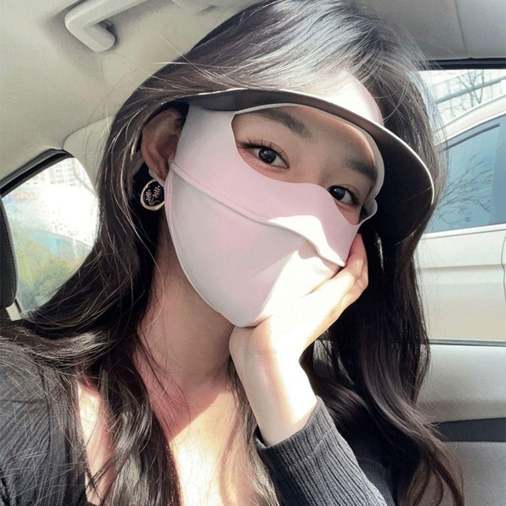 Full Face Mask With Brim Ice Silk Sunscreen Mask Sunscreen Women's UV ...