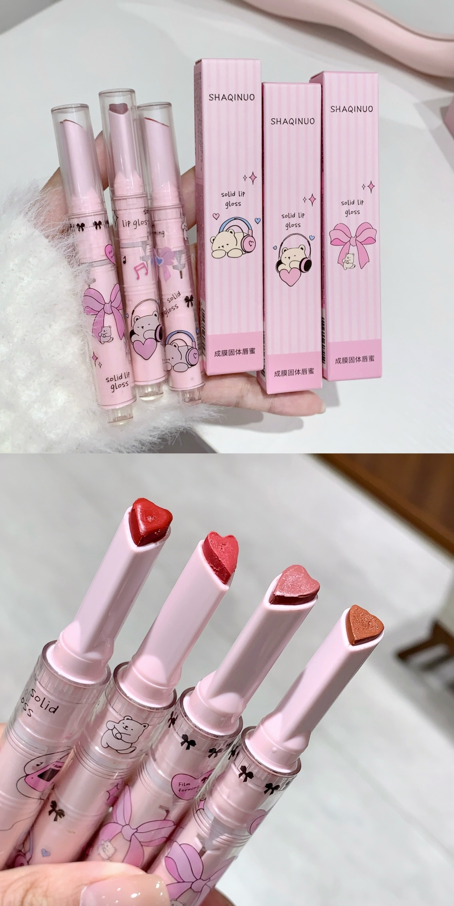 Cute Watery Mirror Lip Gloss, Garden Rabbit Lipstick Set, Press-on ...