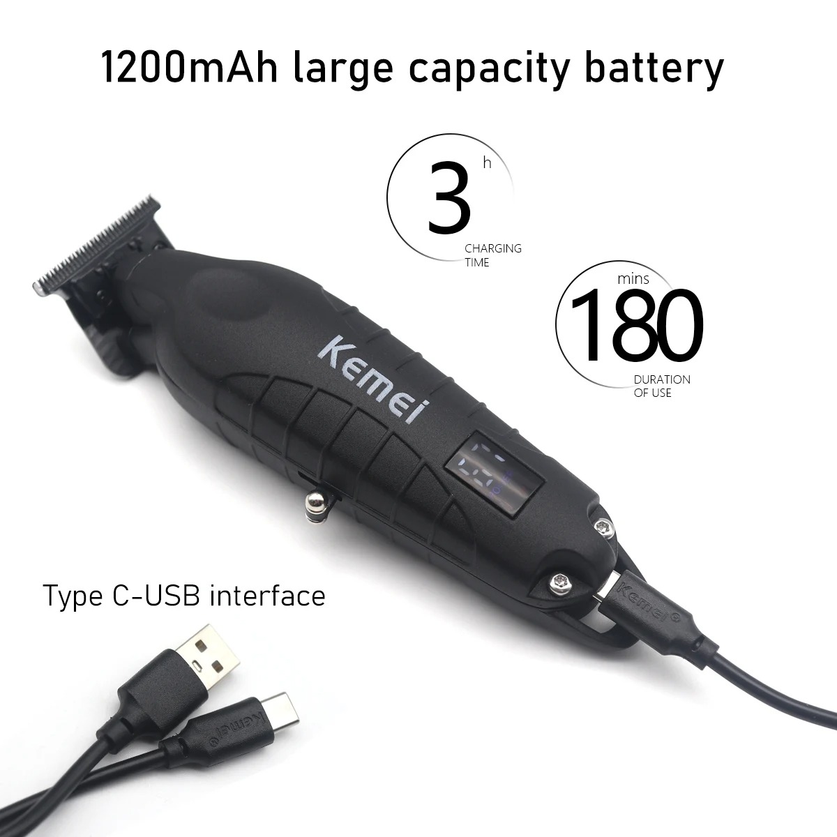 Kemei KM-2293 Men Cordless Rechargeable Hair Clipper Professional Haircut Machine 0mm Barber ...