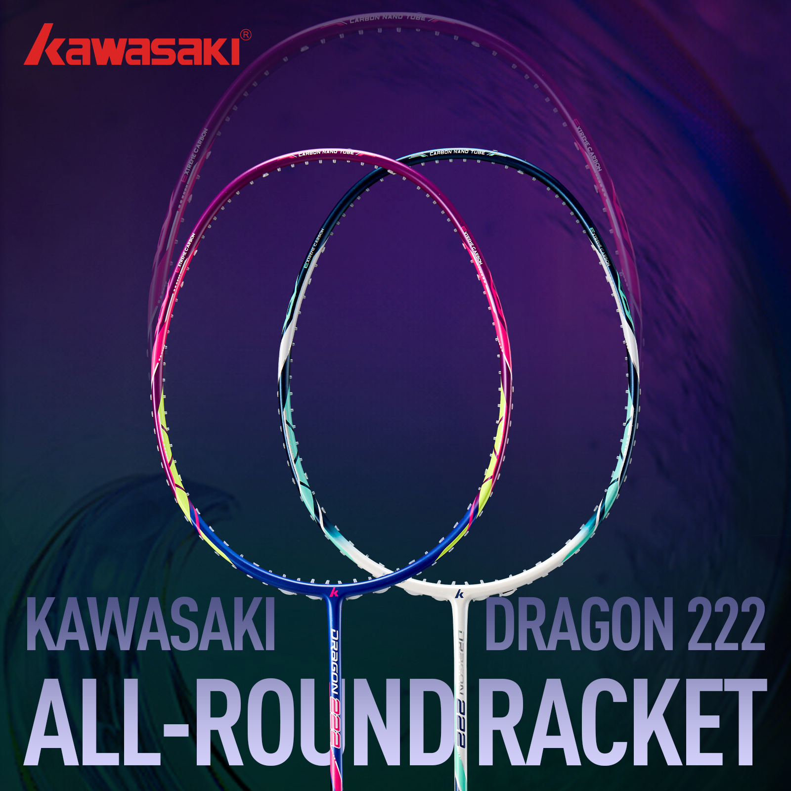 Kawasaki Badminton Racket DRAGON 222 5U 18-30LBS 100% CARBON FIBER For ...