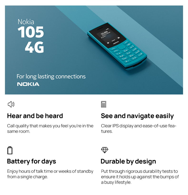 Nokia 105 2G/4G Keypad Basic Phone 1.8'' Screen Dual Sim 22 Days Long Standby 1 Year Warranty ...