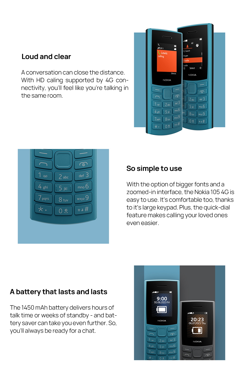 Nokia 105 2G/4G Keypad Basic Phone 1.8'' Screen Dual Sim 22 Days Long Standby 1 Year Warranty ...