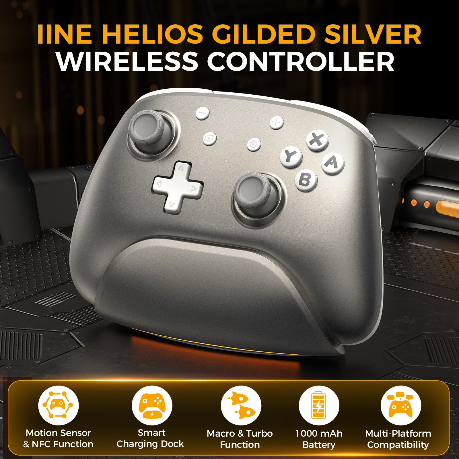 IINE Aether Radiant Silver Wireless Controller with Charging Dock /Motion Sensor & NFC Function ...